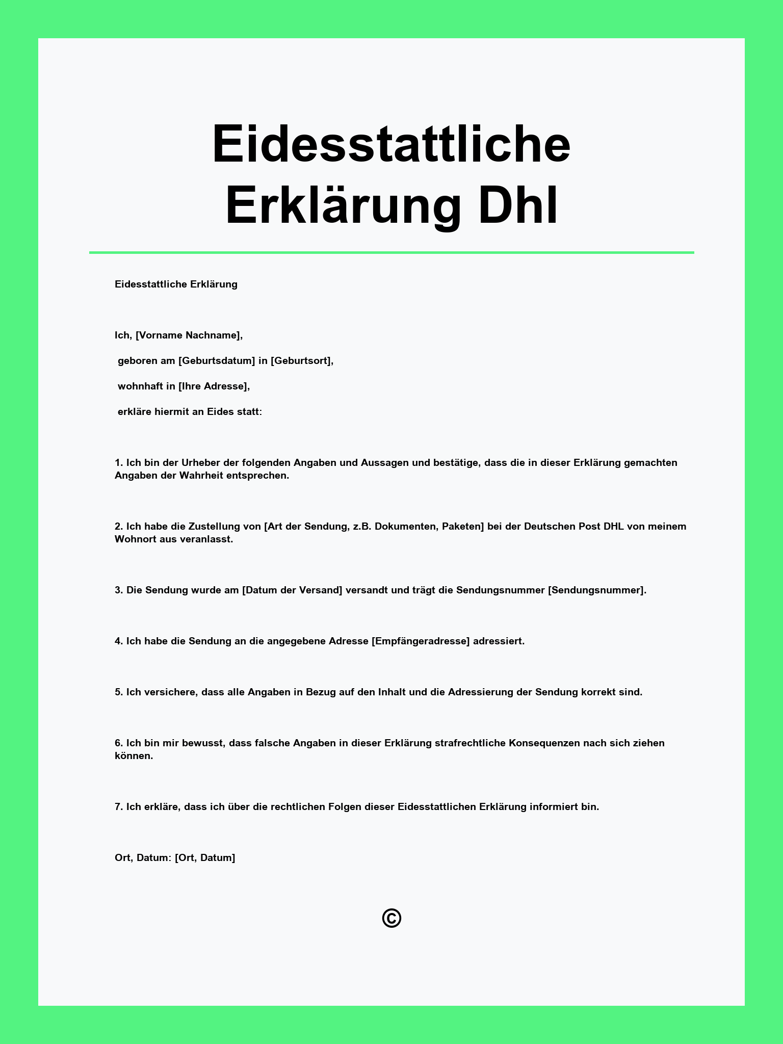 Eidesstattliche Erklärung Dhl