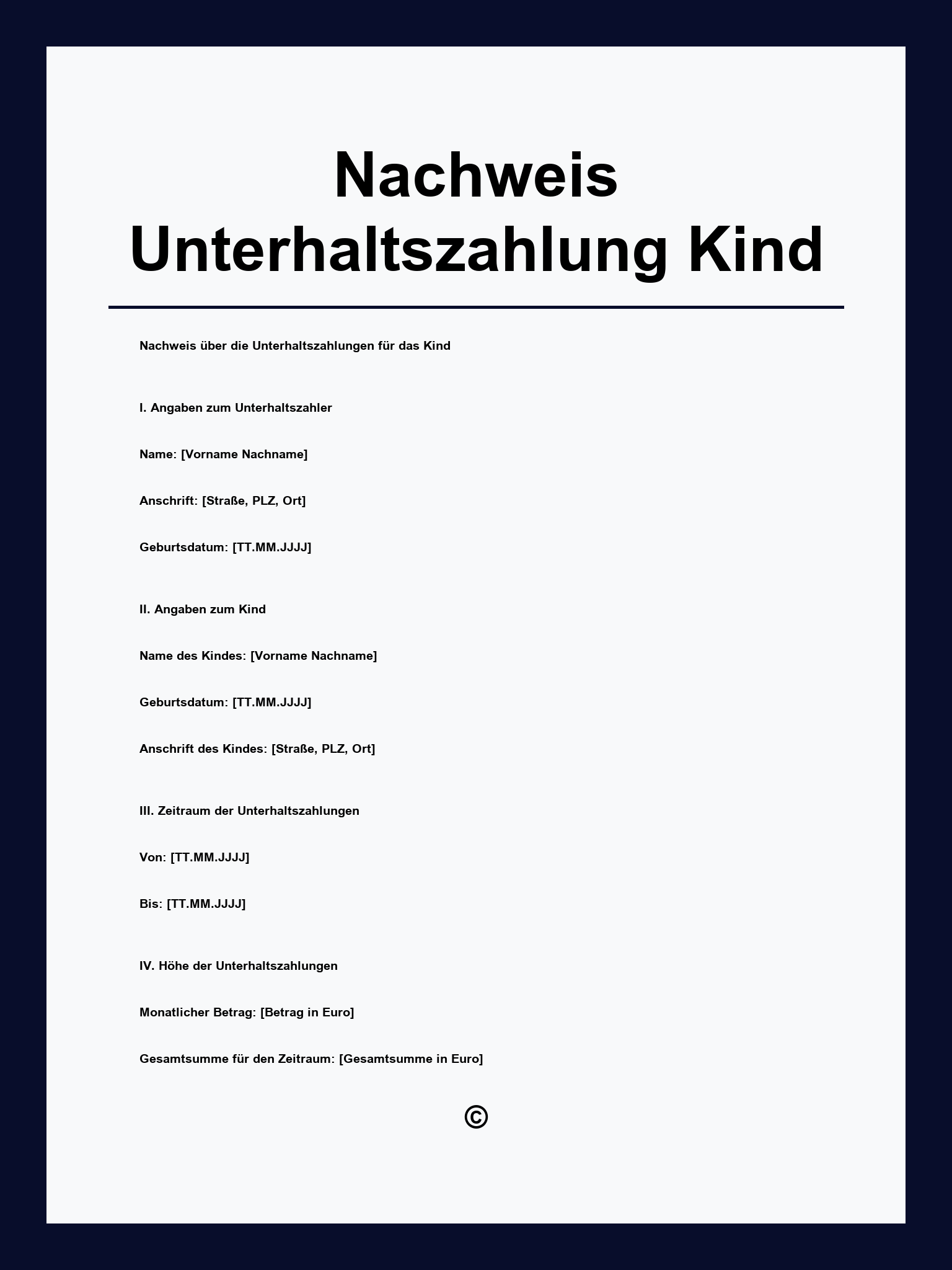 Nachweis Unterhaltszahlung Kind Vordruck
